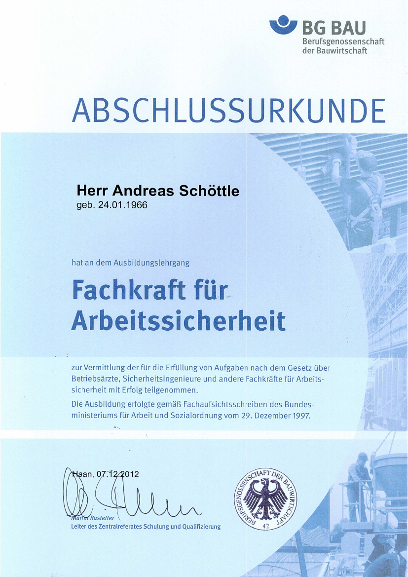 Fachkraft für Arbeitssicherheit, Herr Schöttle | MrSICHER Fachkraft für Arbeitssicherheit, Herr Schöttle | MrSICHER